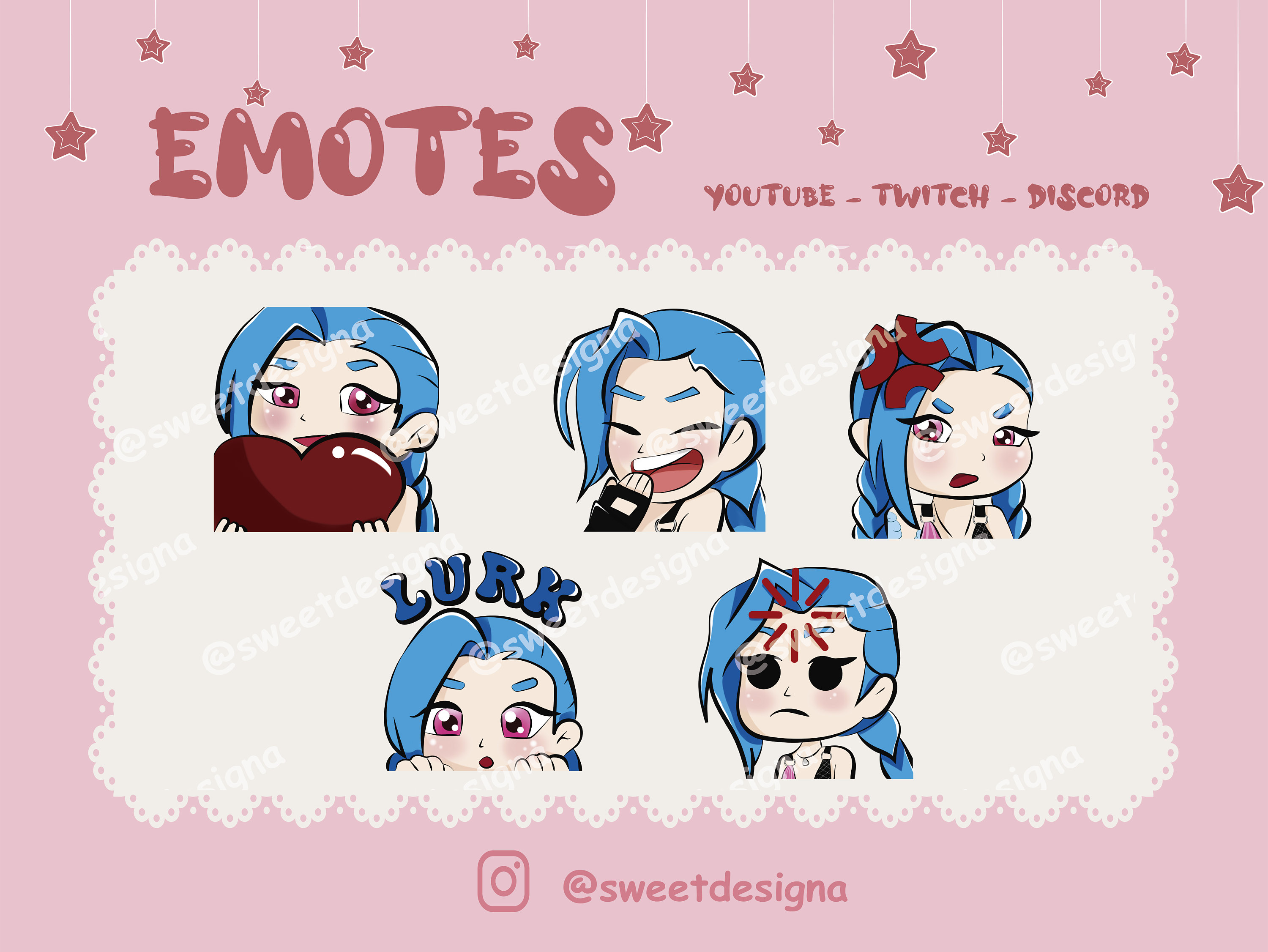 EMOTES JINX League of Legends Arcane Discord Twitch Youtube Streaming ...