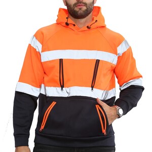 Men's Hi Vis 4 Zip Pullover Hoodie Safety Work Wear Hoodie Top Jacket ...