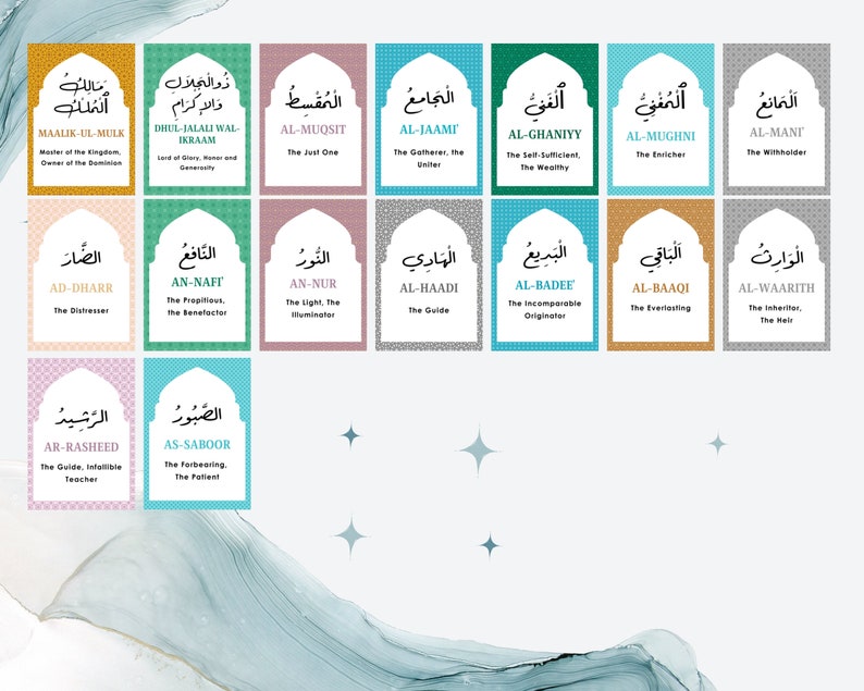 99 Names of Allah Cards Islamic Art Dhikr Islamic Cards Learning Quran ...