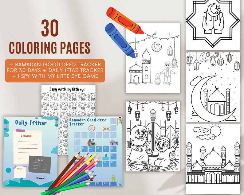 30 Children Coloring Pages + 2 Ramadan Trackers | Ramadan and Eid ...