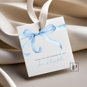 Editable Blue Bow Thank You Tags Baby Boy Shower Favor Sticker Template ...