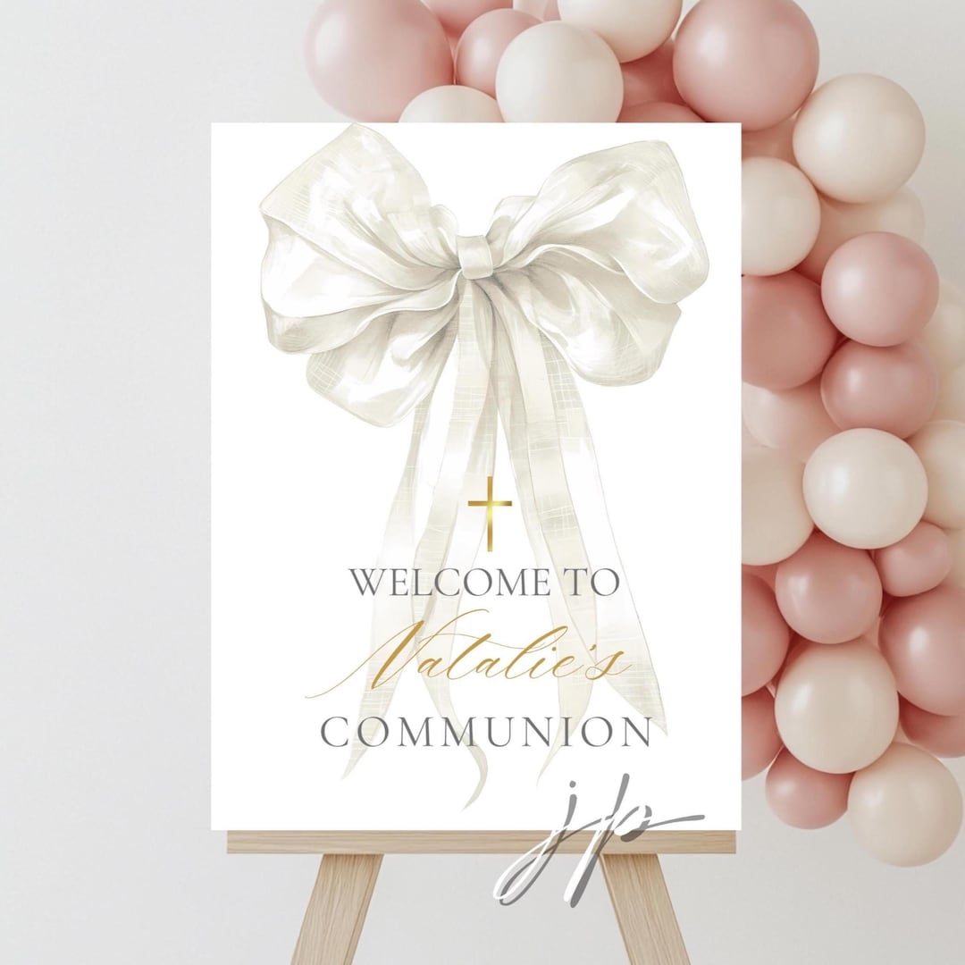 White Bow 1st Communion Welcome Sign Girls Coquette Holy Communion ...