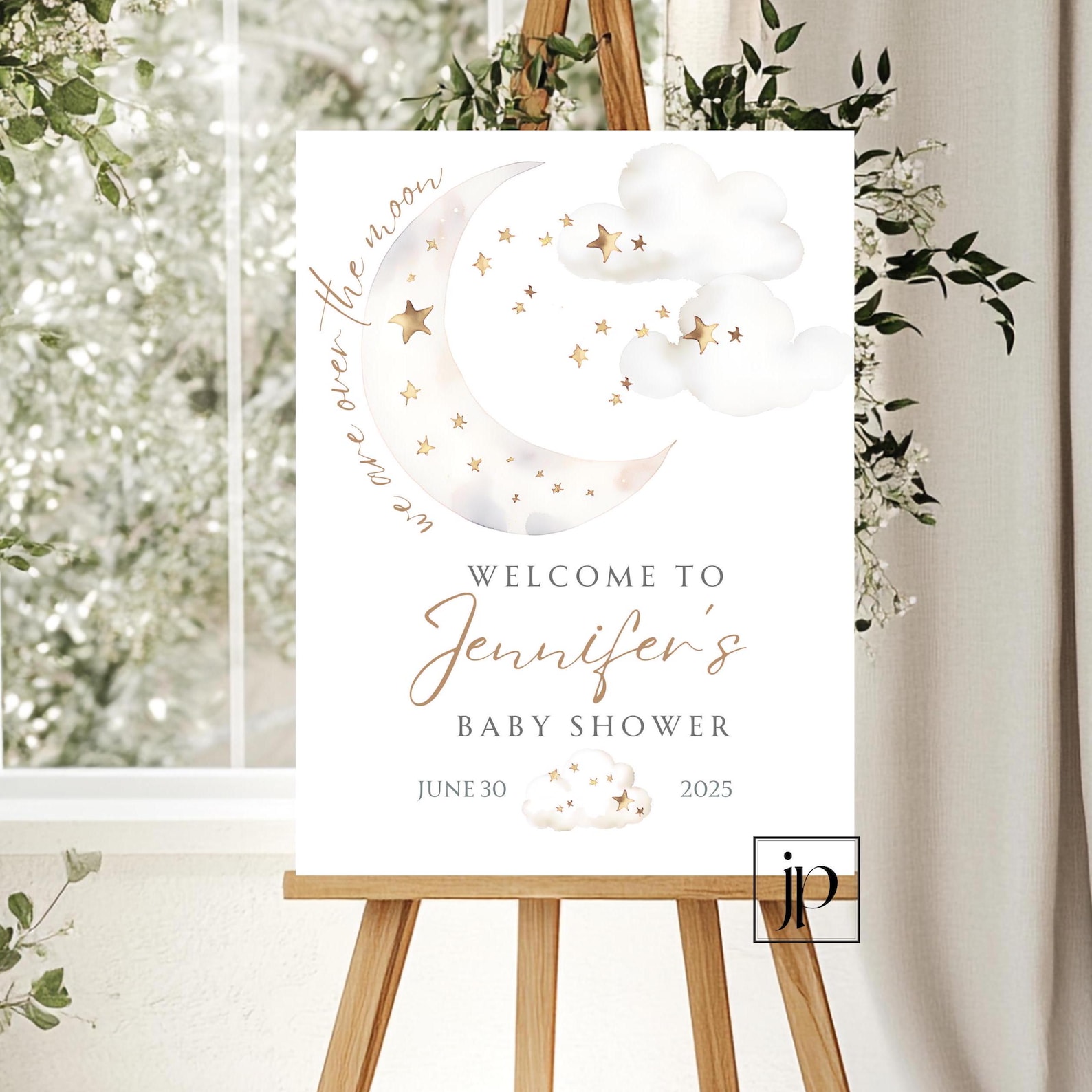 Over the Moon Baby Shower Welcome Sign Celestial Moon, Stars and Clouds ...