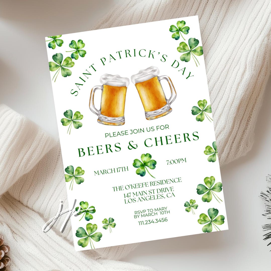 Beers and Cheers St Patrick's Day Party Invitation Editable Saint Paddy ...