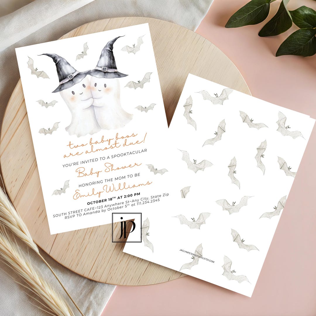 Twins Halloween Baby Shower Invitation Editable Two Baby Boos Almost ...
