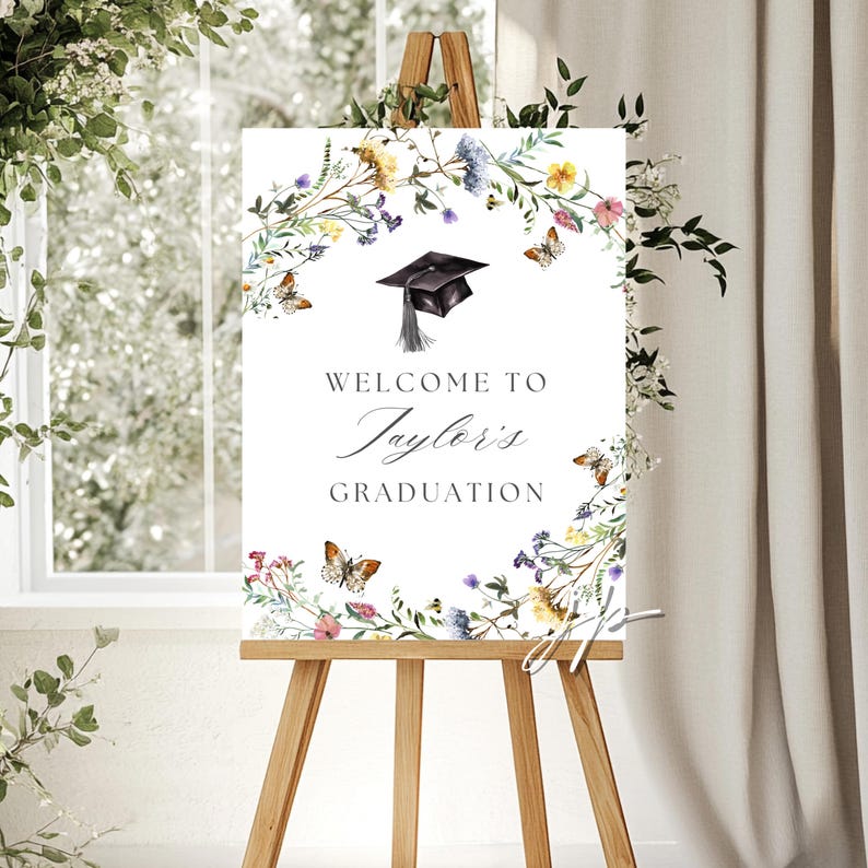 Wildflower Butterflies Grad Party Welcome Sign Editable Spring Floral ...