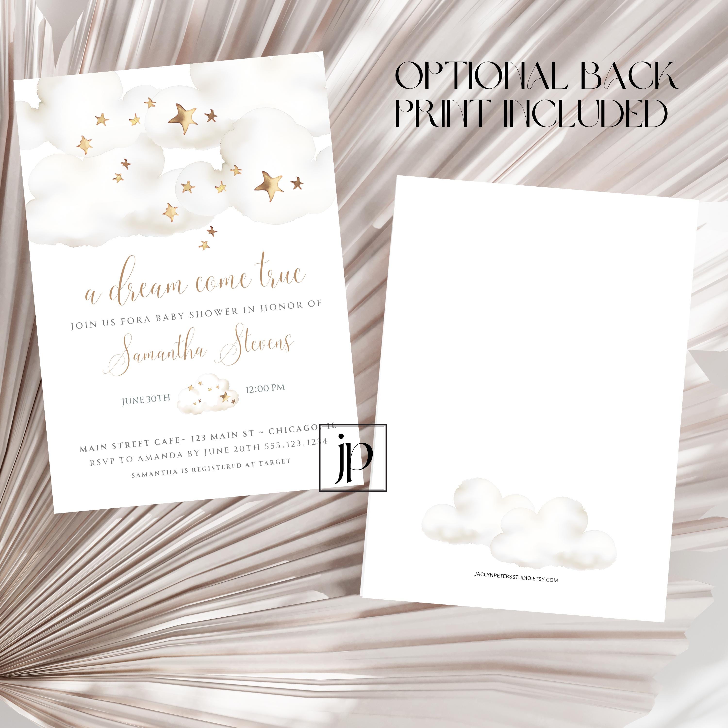 Dream Come True Baby Shower Invitation Celestial Clouds & Stars Invite ...