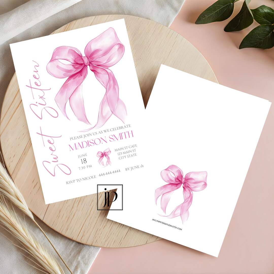 Hot Pink Sweet 16 Invitation Coquette Bow Sixteenth Birthday Party ...