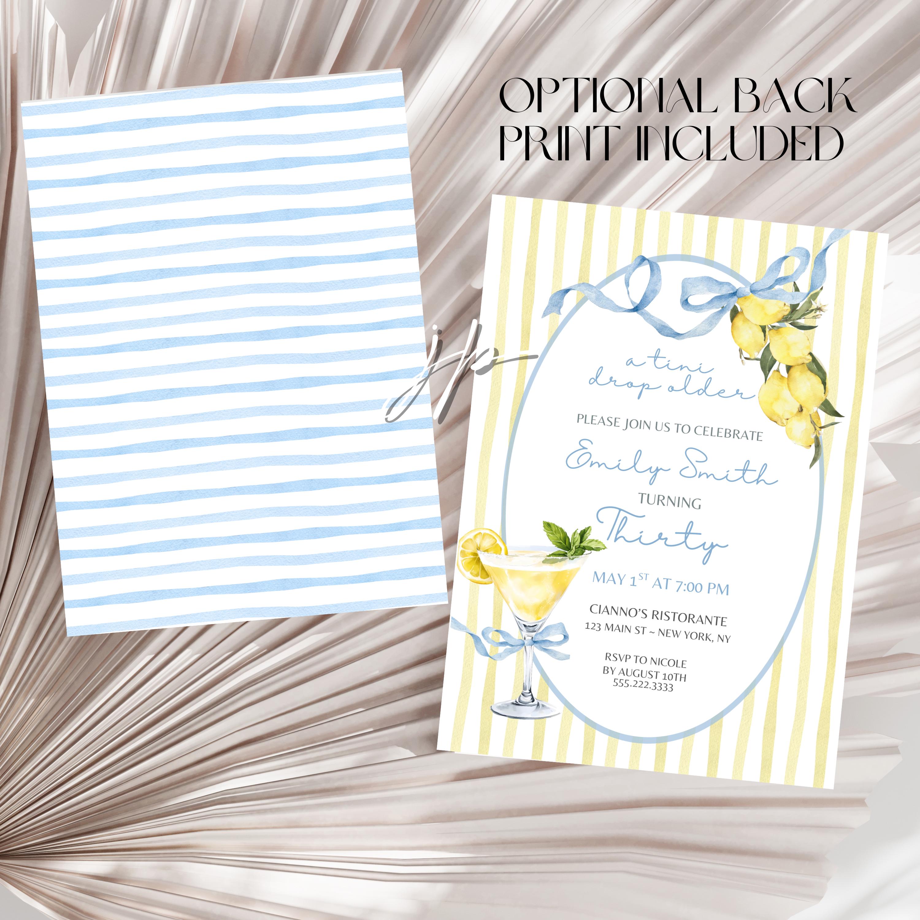 Lemon Martini Birthday Invite Tini Drop Older 30th Party Invitation ...