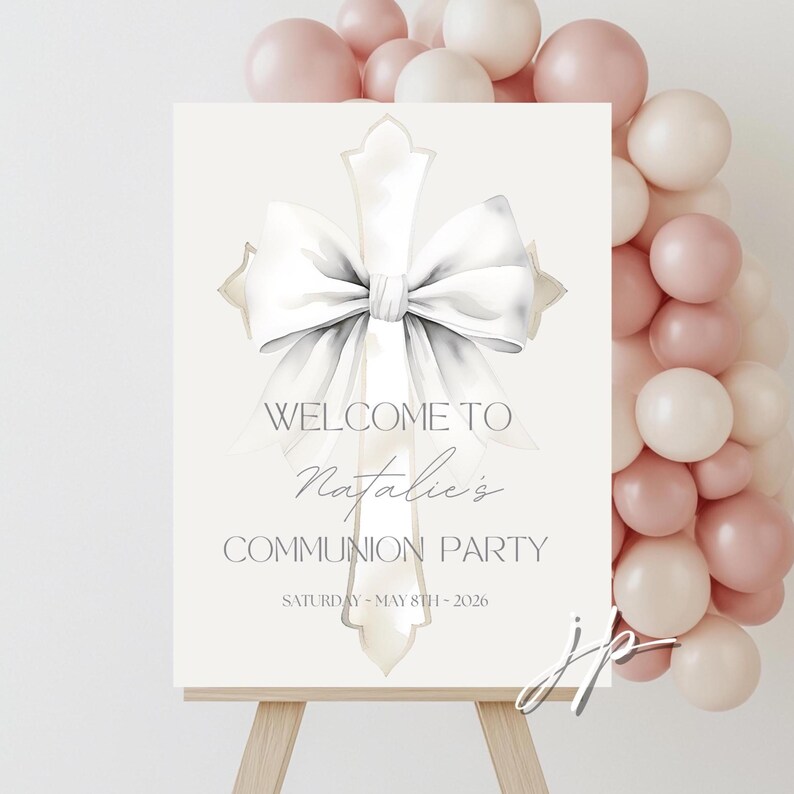 White Bow Cross Communion Welcome Sign Girls 1st Holy Communion Party ...