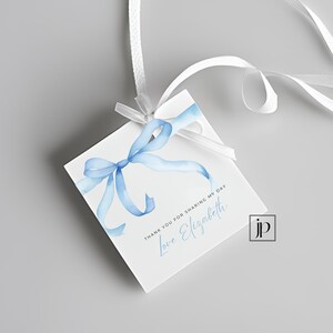 Editable Blue Bow Thank You Tags Baby Boy Shower Favor Sticker Template ...