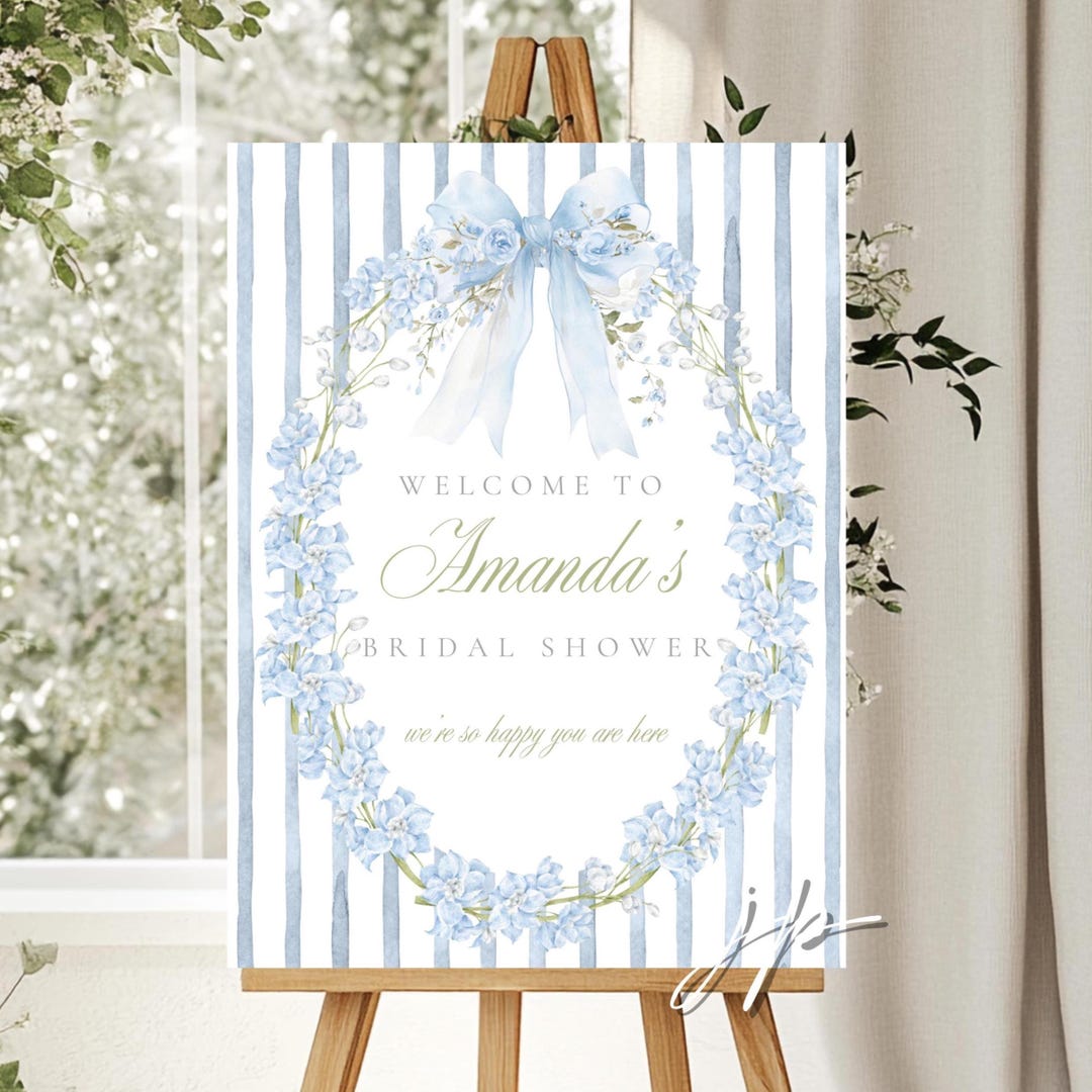 Grandmillennial Bridal Shower Welcome Sign Vintage Blue & Green Floral ...