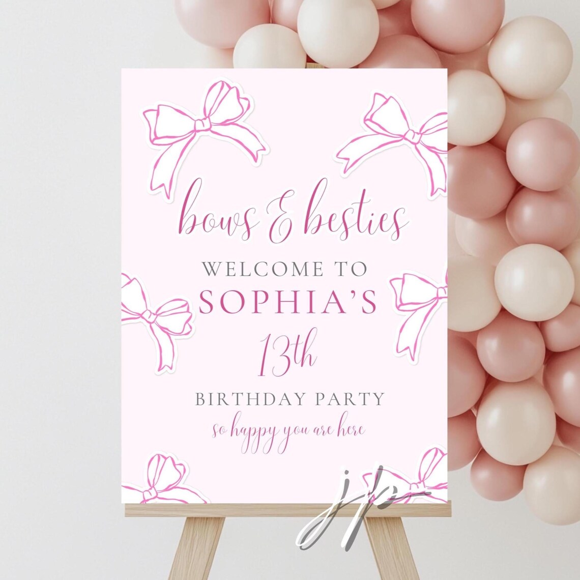 Girls 13th Birthday Welcome Sign Tween Pink Bows & Besties Party Decor ...