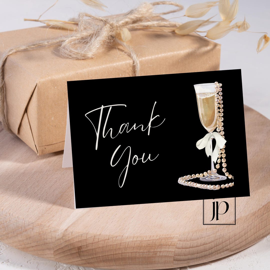 Printable Prosecco & Pearls Thank You Card 30th Birthday Party Thank ...