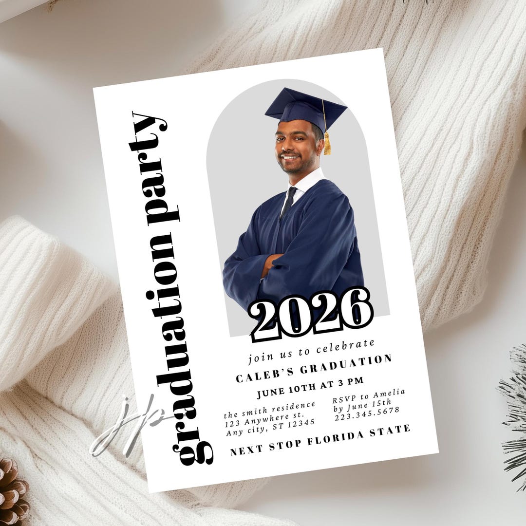 Photo Graduation Party Invite Template Boys Modern High School Grad ...