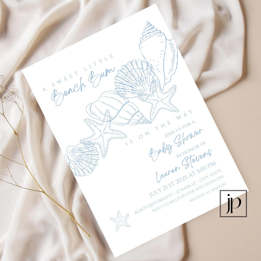 Little Beach Bum Invite Boys Baby Shower Invitation Template Editable ...