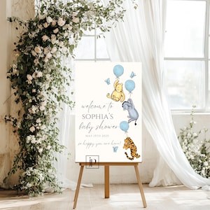 Boys Winnie the Pooh Baby Shower Welcome Sign Classic Pooh and Friends ...