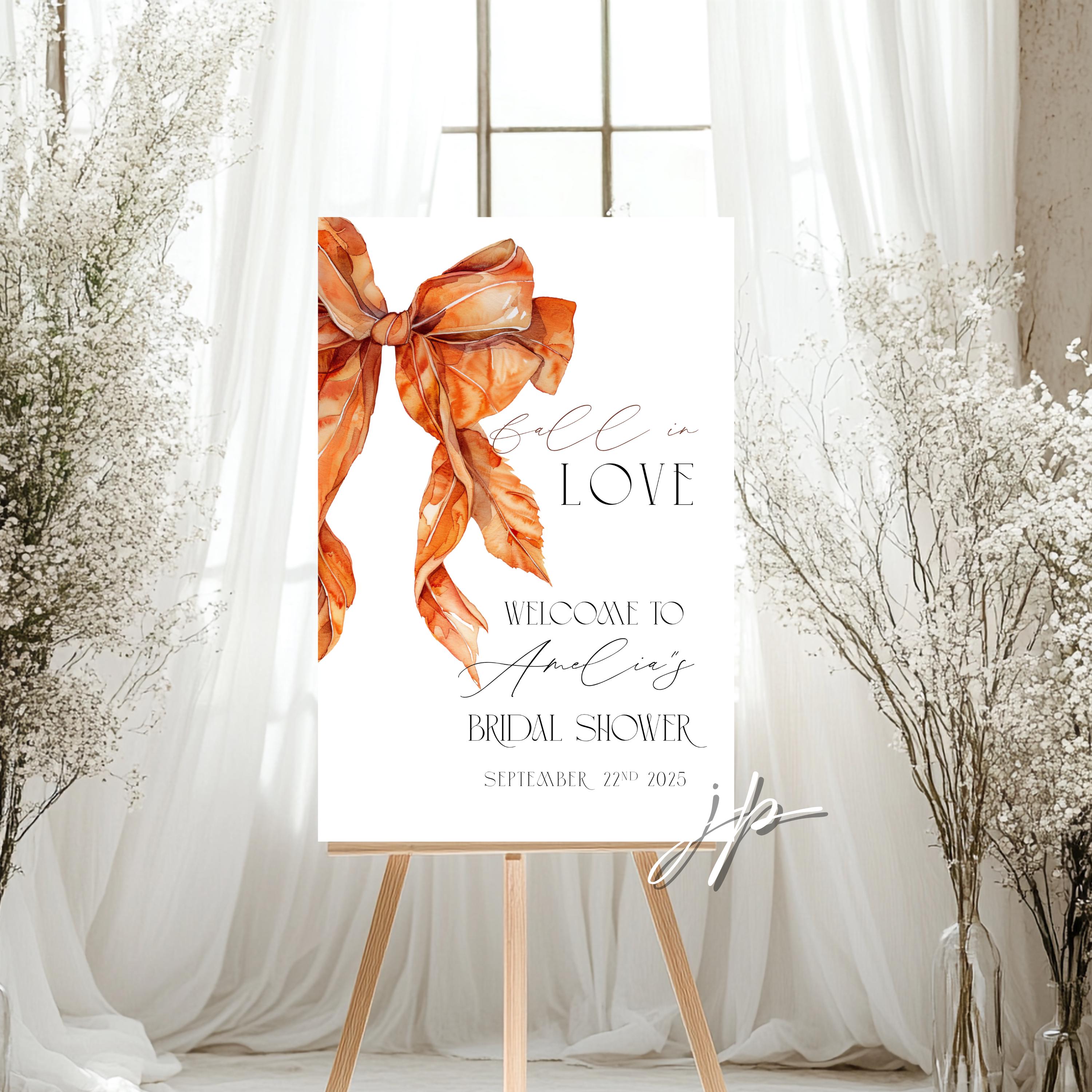 Fall in Love Welcome Sign Orange Bow Bridal Shower Decor Editable ...