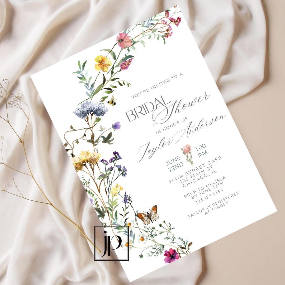Autumn Wildflowers Bridal Shower Invite Editable Fall Floral Invitation ...