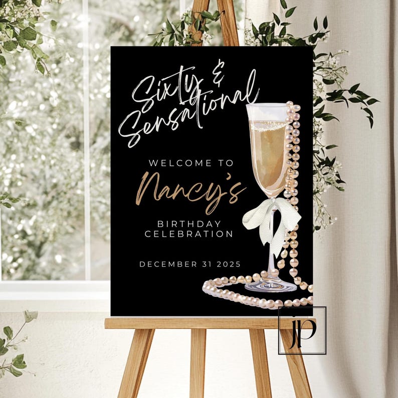 60th Birthday Welcome Sign Template Pearls and Prosecco Sixtieth Party ...