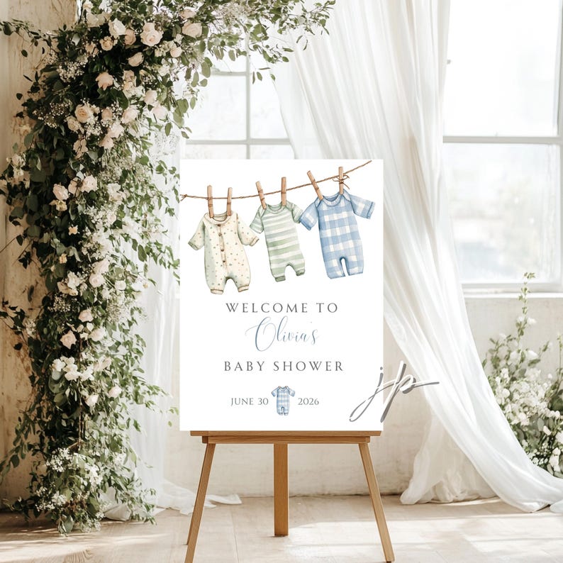 Baby Clothes Welcome Signs Boys Sage Green and Blue Baby Shower Decor ...
