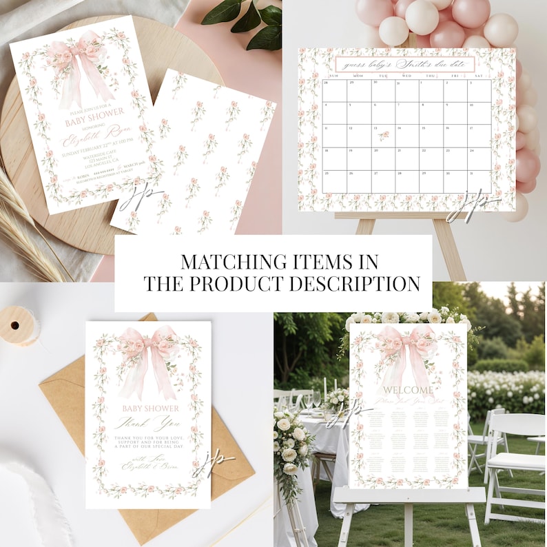 Floral Pink Bow Baby Shower Welcome Sign Template Girls Vintage Roses ...