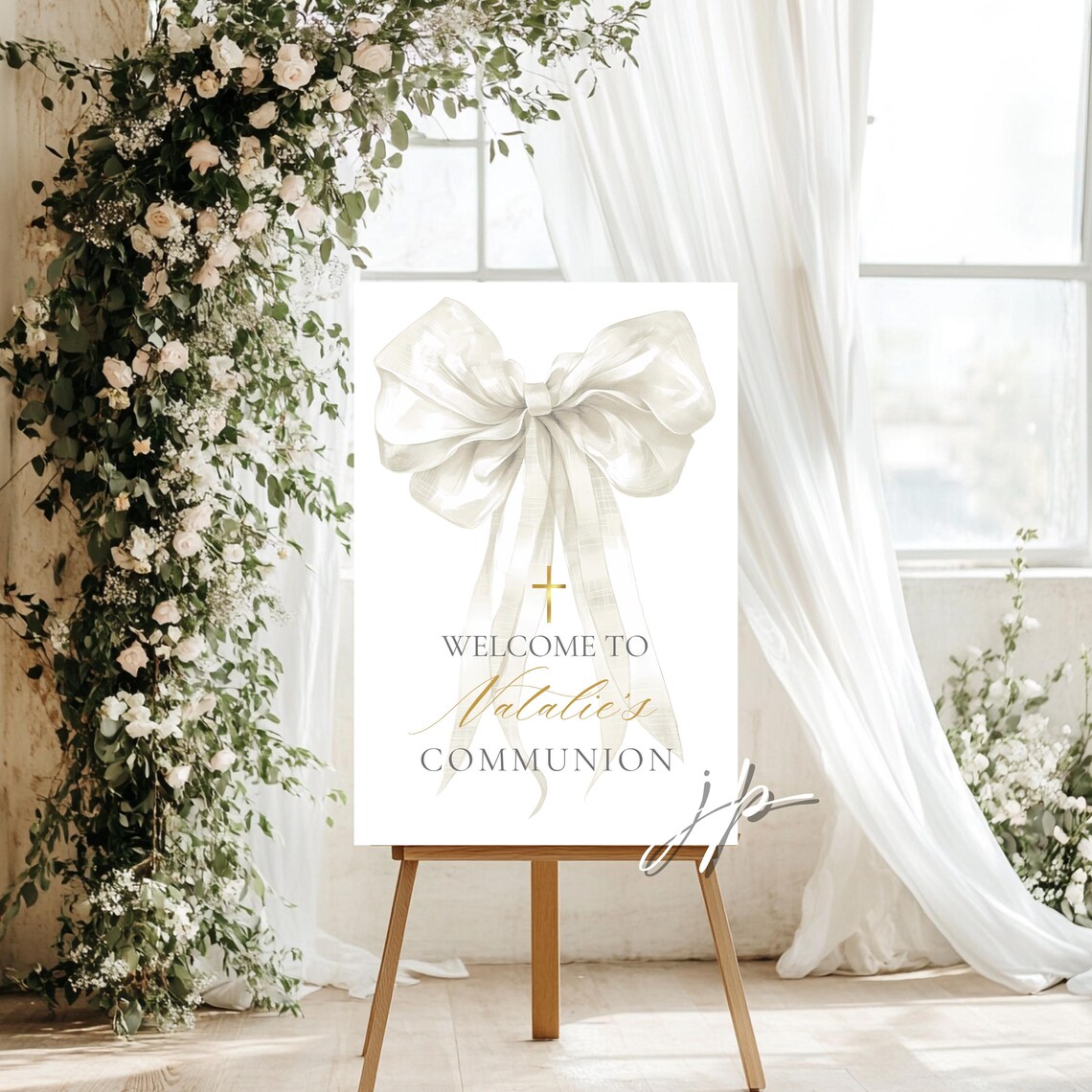 White Bow 1st Communion Welcome Sign Girls Coquette Holy Communion ...