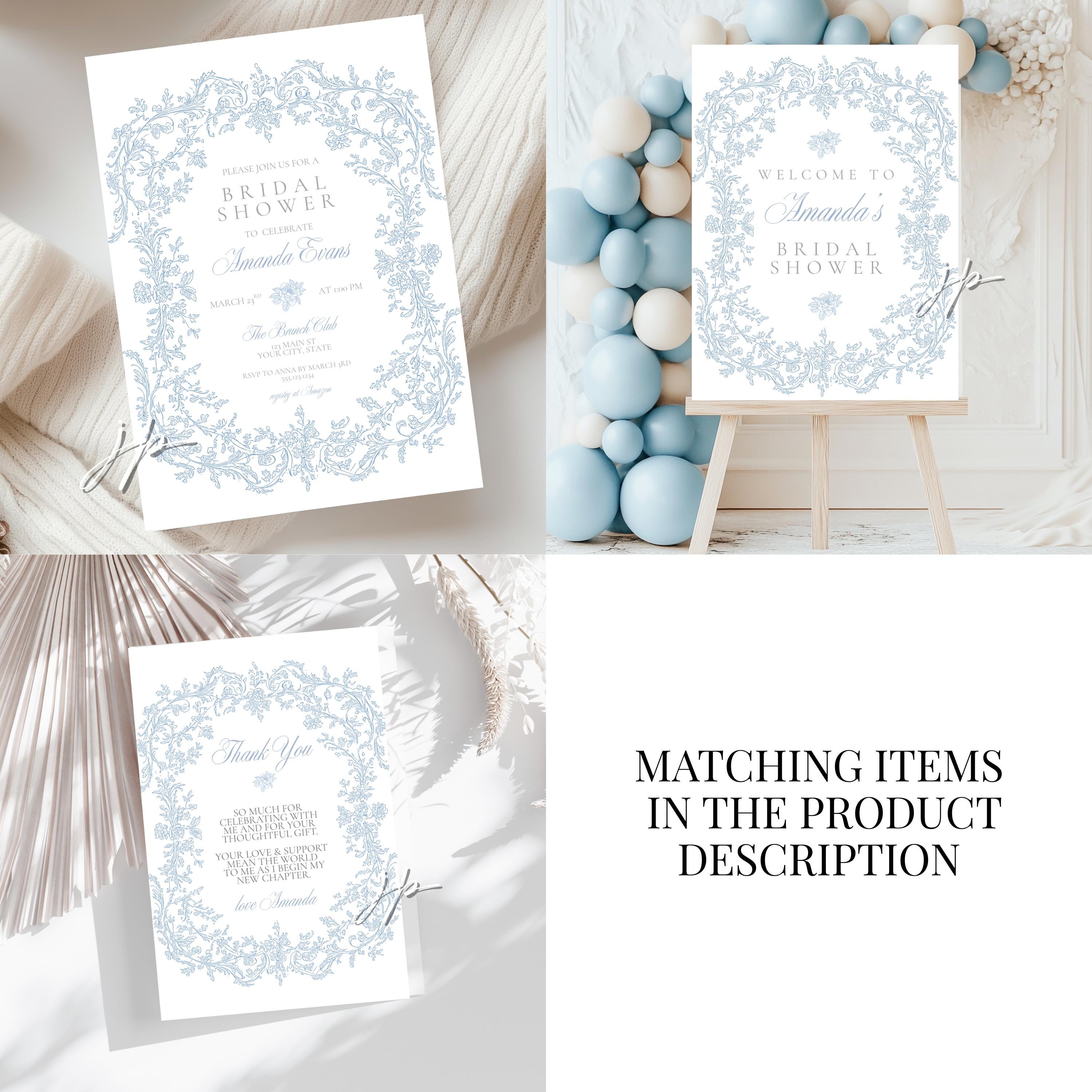 Dusty Blue Toile Shower Menu Card Editable Chinoiserie Wedding Dinner ...