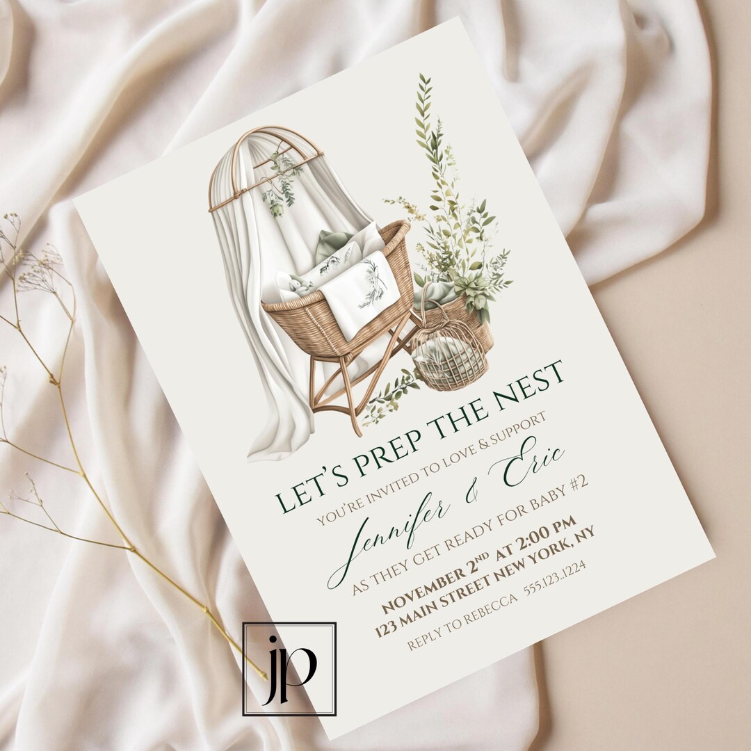 Let's Prep the Nest Invite Template Vintage Baby Bassinet Nesting Party ...