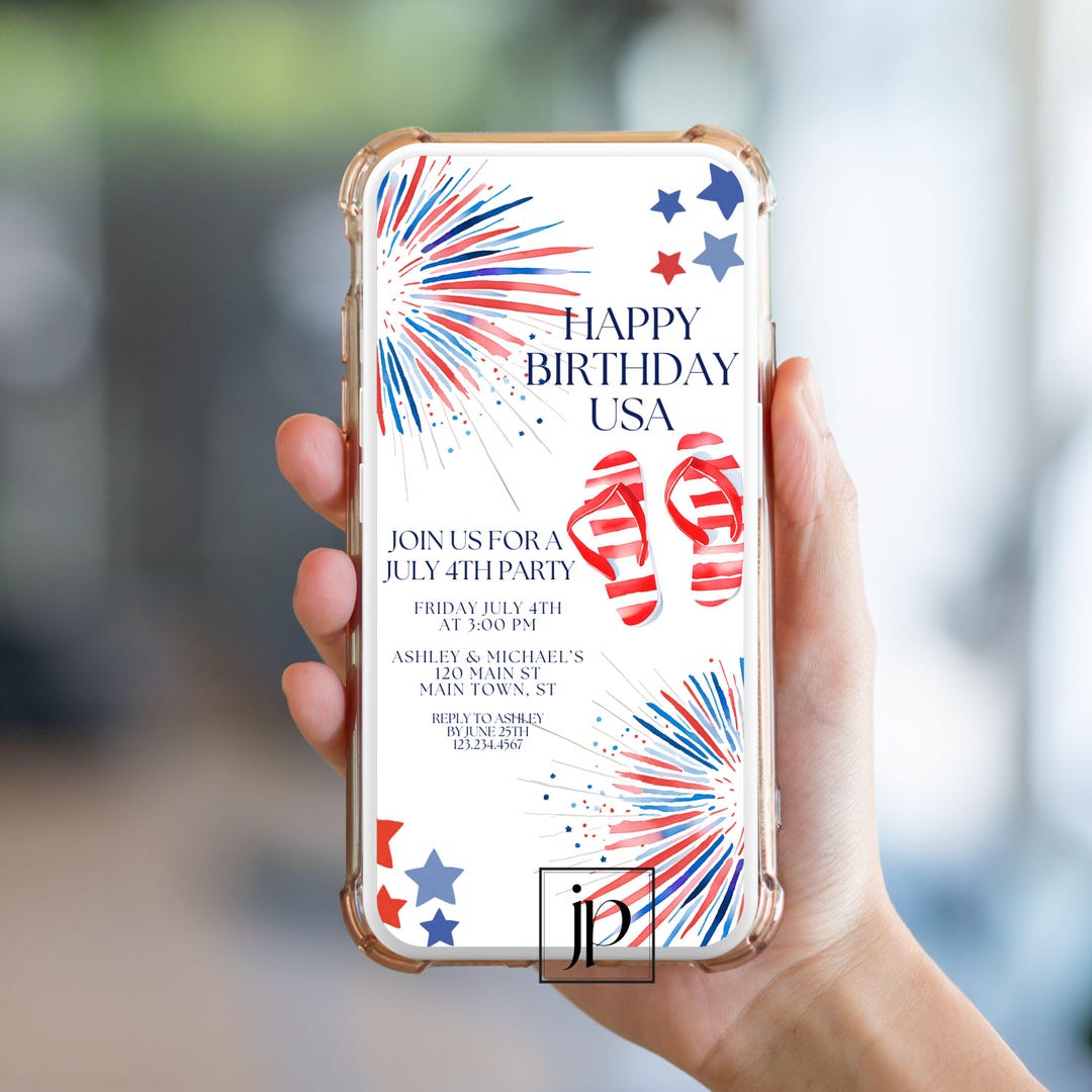 July 4th Text Invitation Flip Flops & Fireworks Editable Fourth of July ...