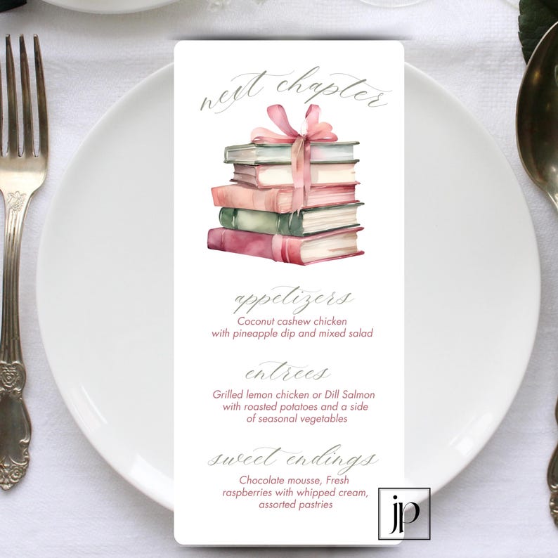 Bow Storybook Menu Card Template Next Chapter Bridal Shower Brunch ...
