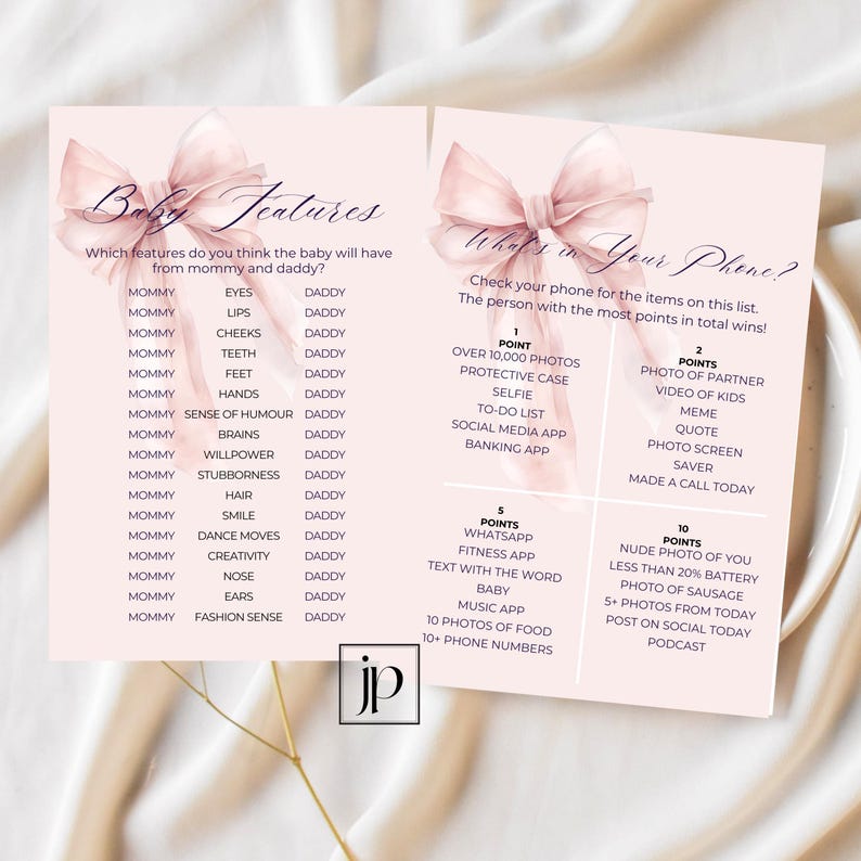 Paquete de juegos para baby shower de Pink Coquette, plantilla de bingo ...