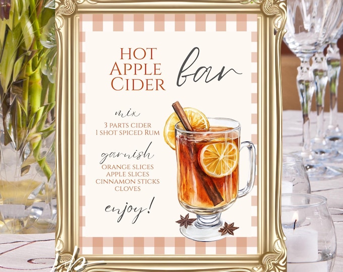 Printable Hot Apple Cider Bar Sign, Fall Floral Printable Autum Party ...