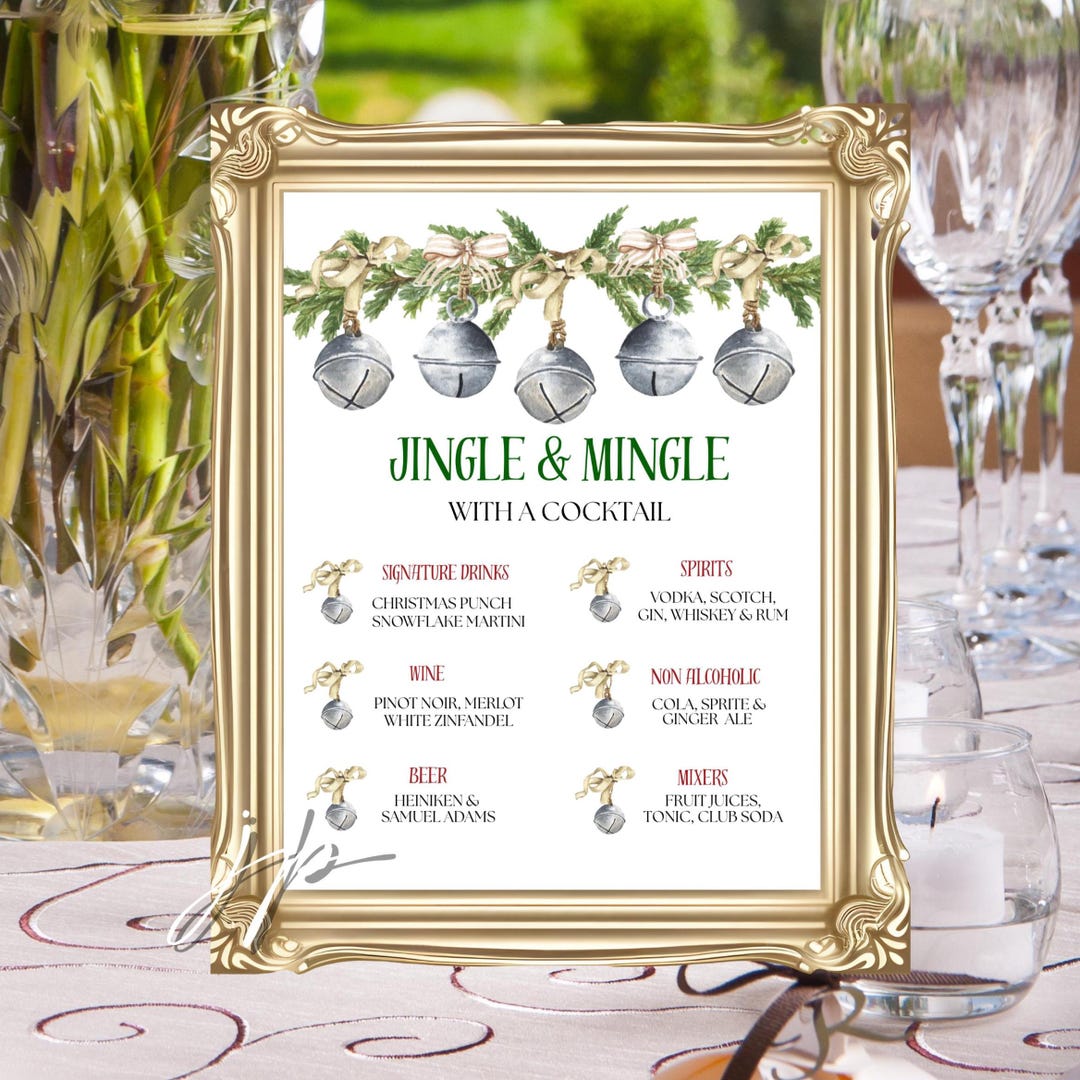Jingle and Mingle Christmas Bar Sign Template Holiday Cocktail Party ...