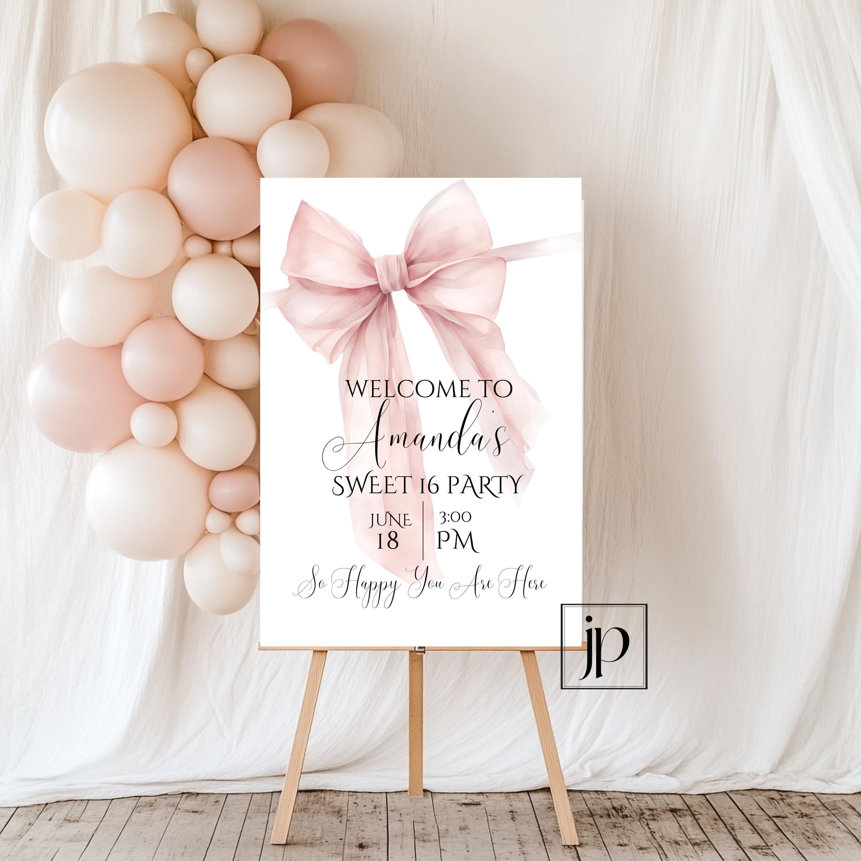 Pink Bow Sweet Sixteen Welcome Sign Editable Template for Canva ...