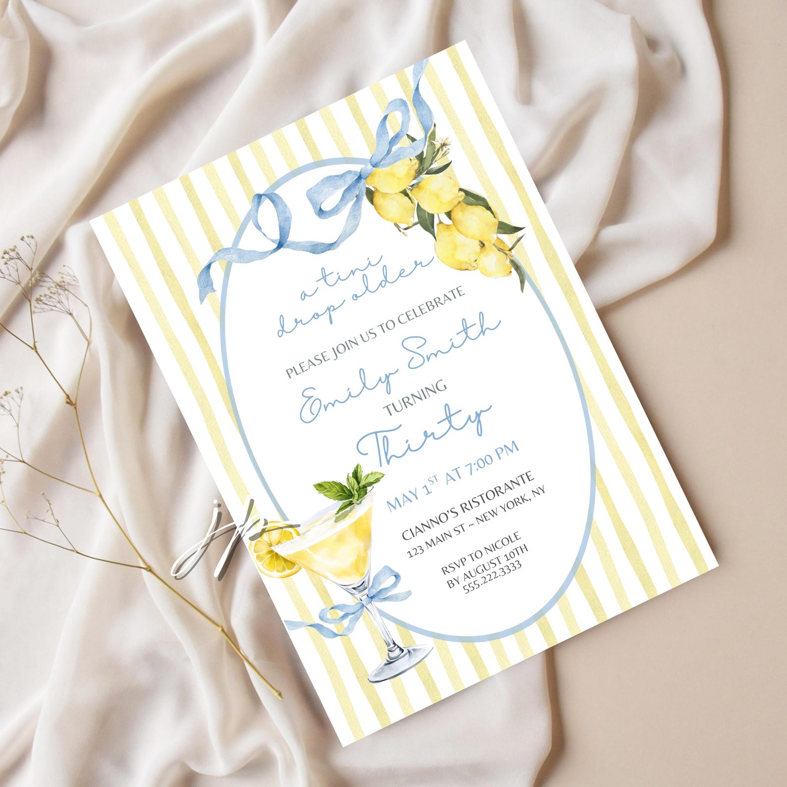 Lemon Martini Birthday Invite Tini Drop Older 30th Party Invitation ...