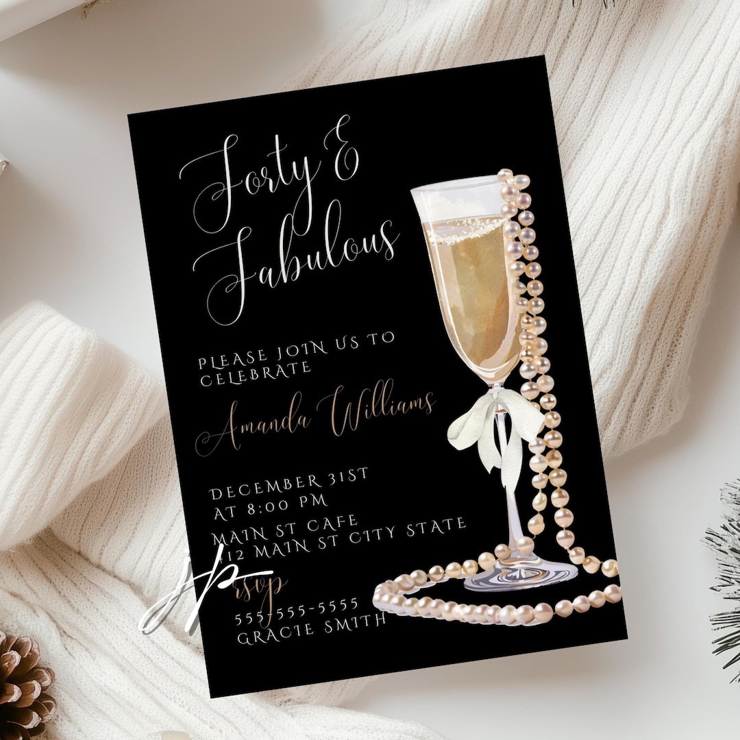 Forty and Fabulous Women's Birthday Party Invitation Editable Prosecco ...