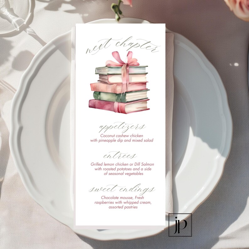 Bow Storybook Menu Card Template Next Chapter Bridal Shower Brunch ...