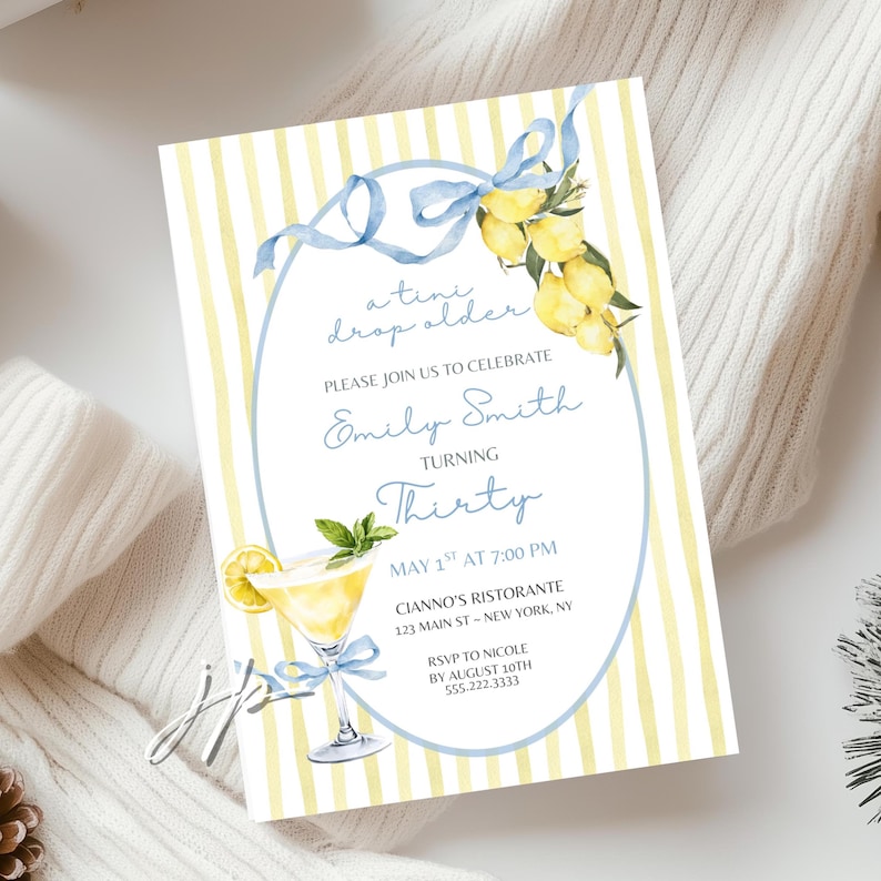 Lemon Martini Birthday Invite Tini Drop Older 30th Party Invitation ...