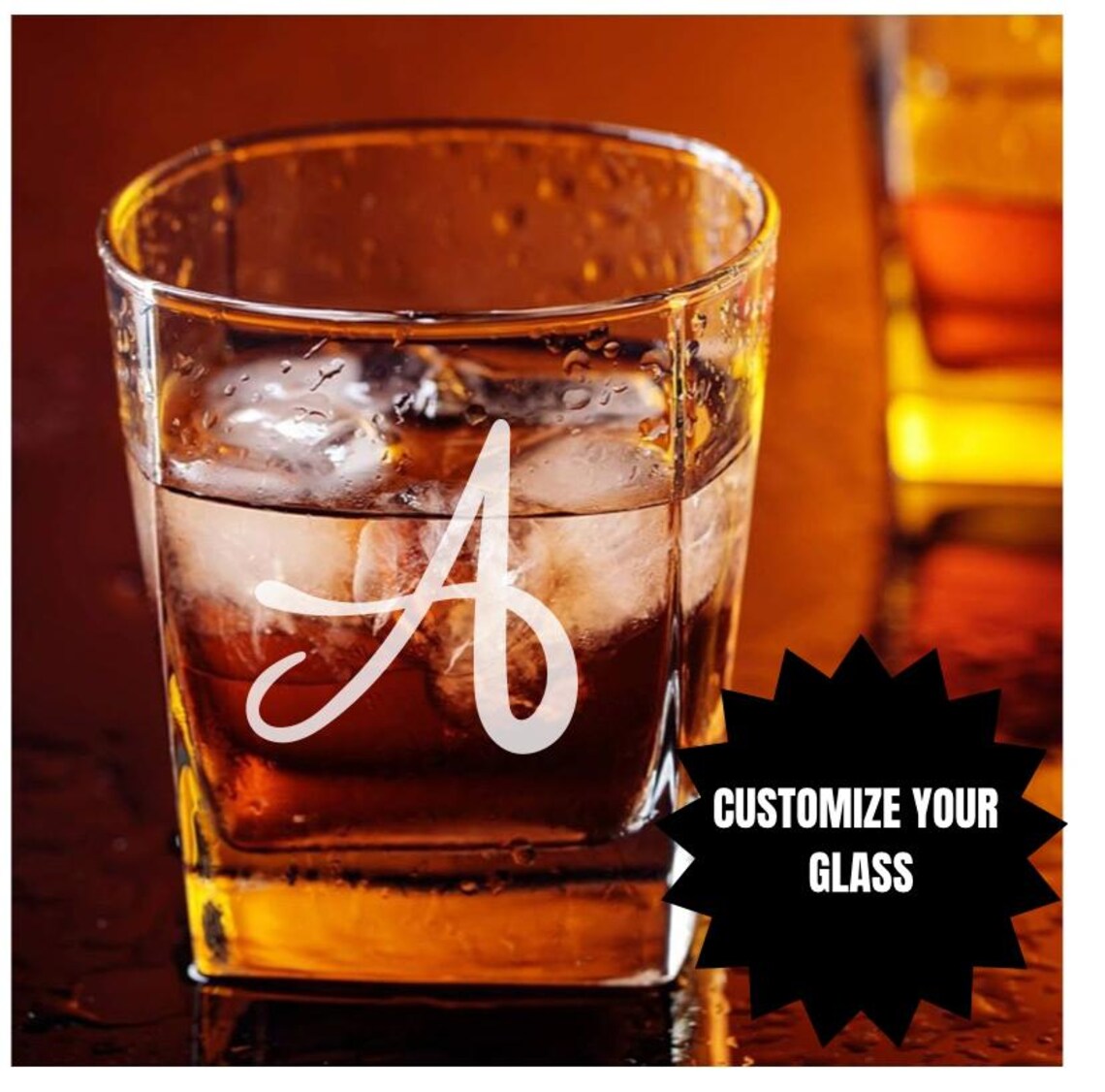 Custom Whiskey Rock Glass - Design Your Own - Etched Bourbon Scotch ...
