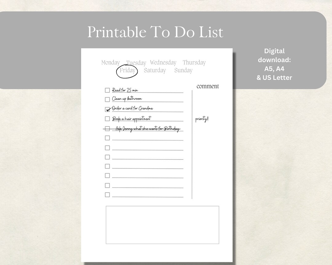 Simple Weekly To-do List Printable - Digital Download for Instant ...