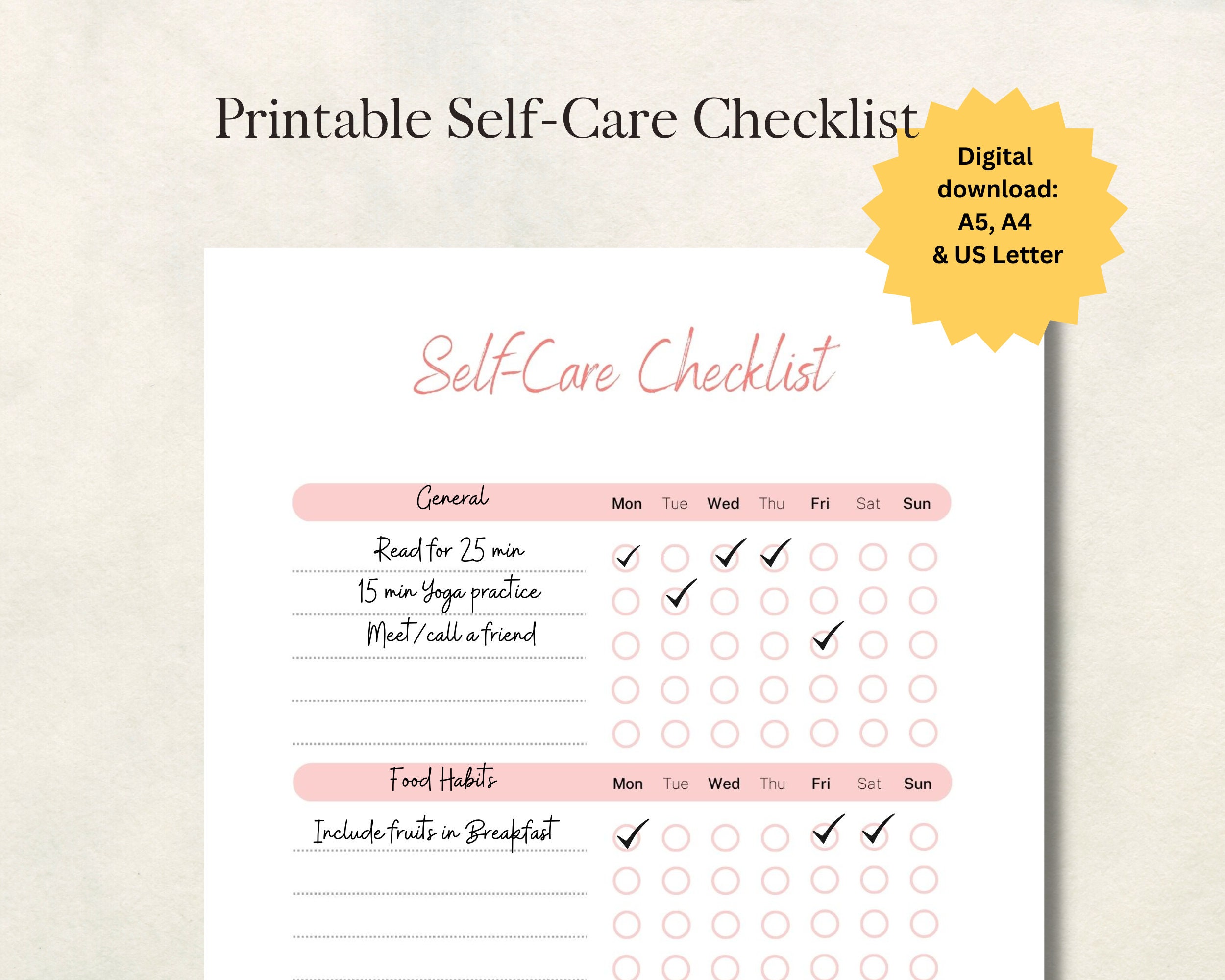 Self-care Daily Planner & Checklist, Printable Digital Self-care ...
