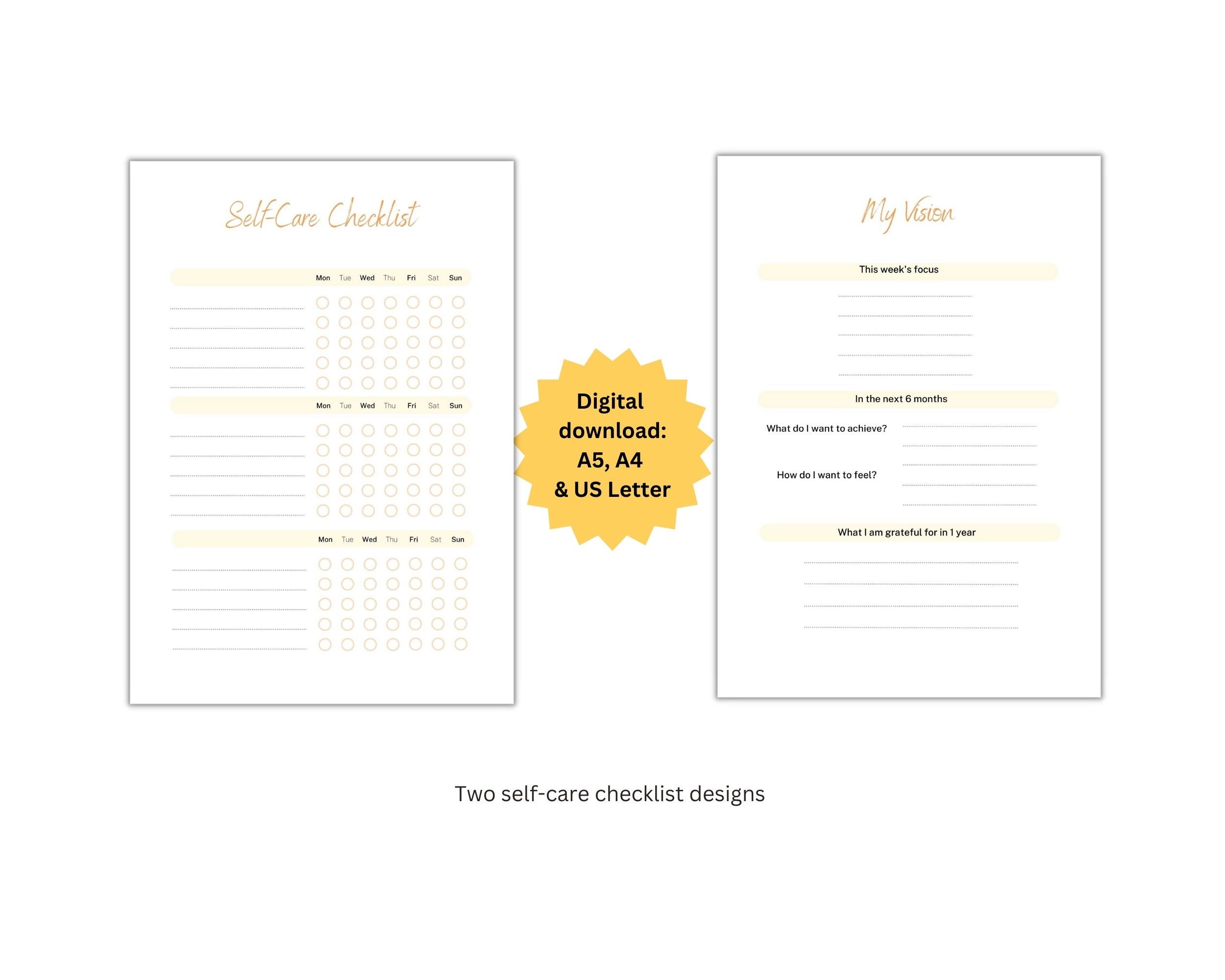 Self-care Daily Planner & Checklist, Printable Digital Self-care ...