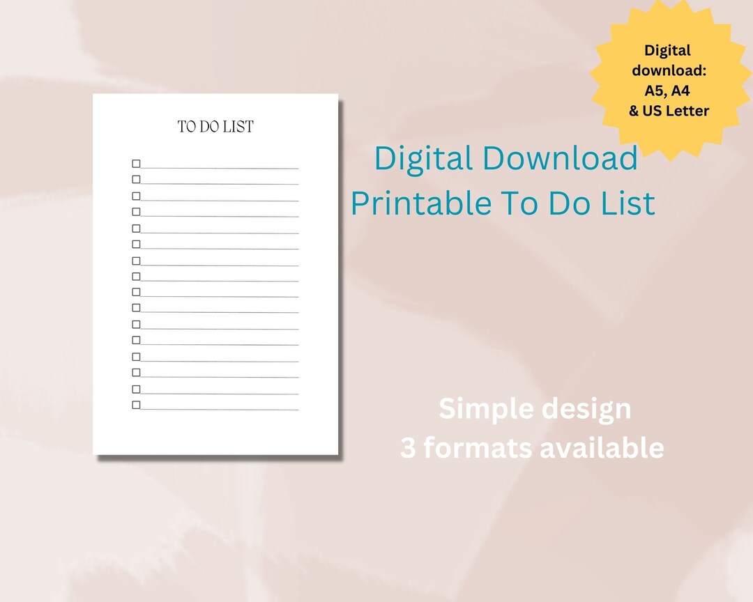 To-do List - Simple Design, Digital Download, Printable, Plain Style ...