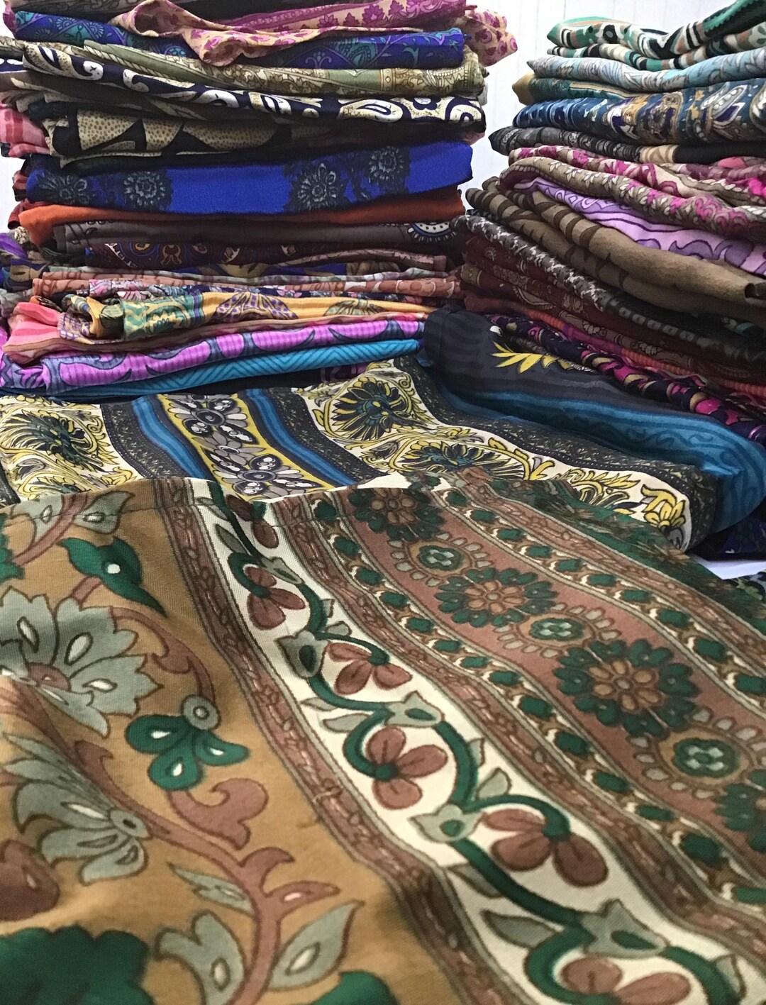 Silk Sari Scarf Lot Vintage Indian Wraps Mixed Colors Upcycled Recycled ...