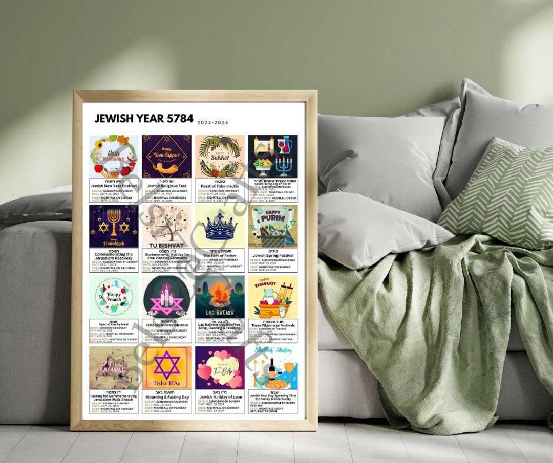 Jewish Calendar 2024, Jewish Holiday Calendar, Hebrew Calendar 5784 ...
