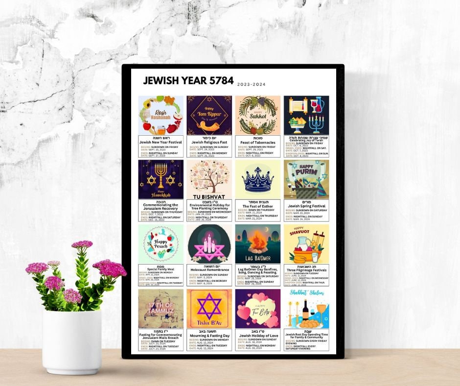 Jewish Calendar 2024, Jewish Holiday Calendar, Hebrew Calendar 5784 ...