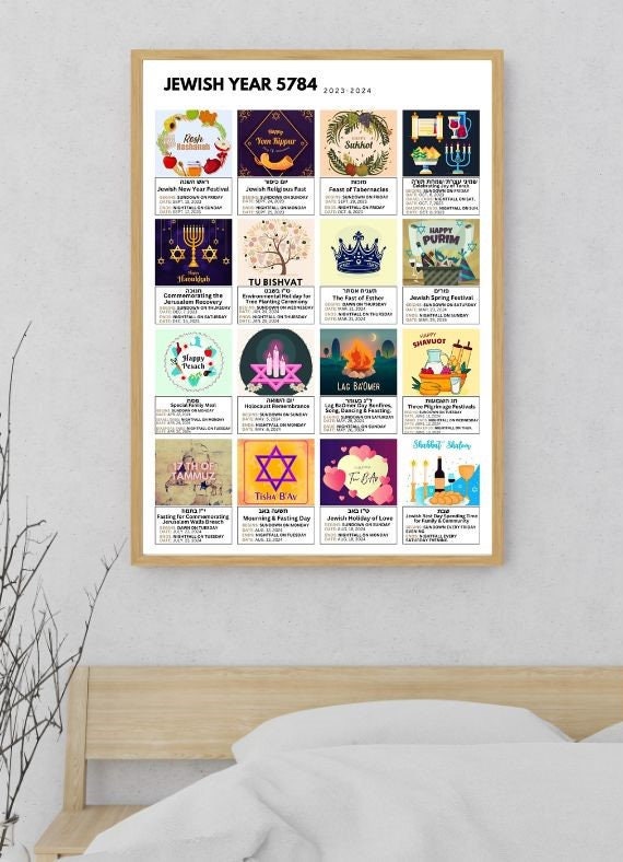 Jewish Calendar 2024, Jewish Holiday Calendar, Hebrew Calendar 5784 ...