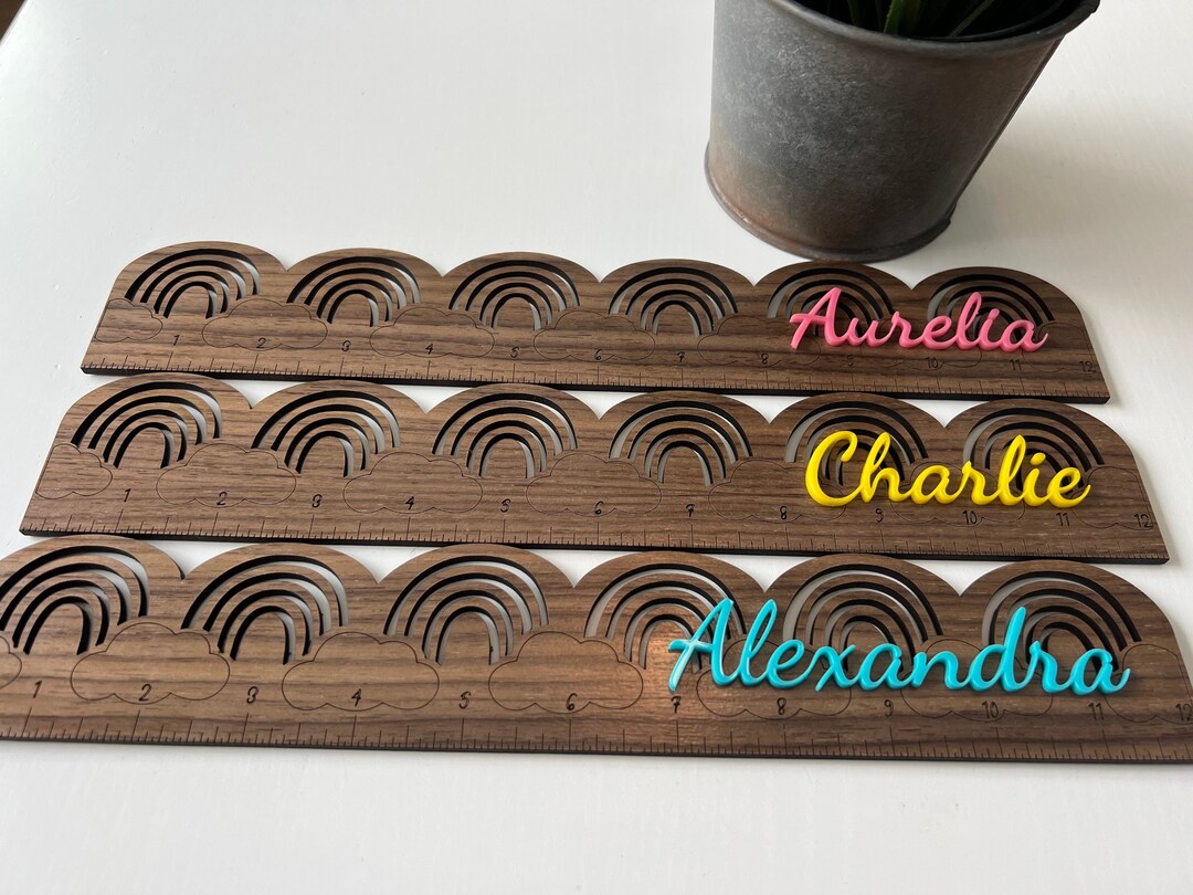 Cute 12 Inch Wood Ruler 3D Acrylic Name and Rainbows, Personalized ...