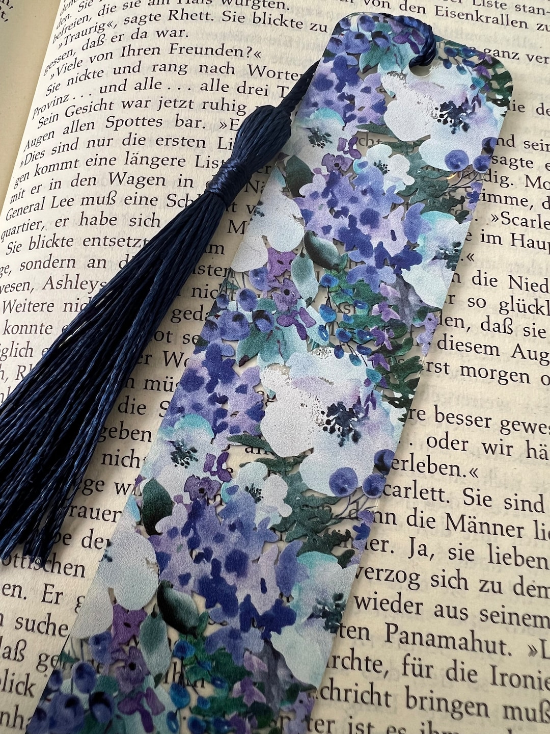 Blue Floral Bookmark: Thin Acrylic With Tassel - Etsy